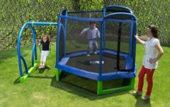 Kids Metal Swing Set Combo With Trampoline Attached And Slide