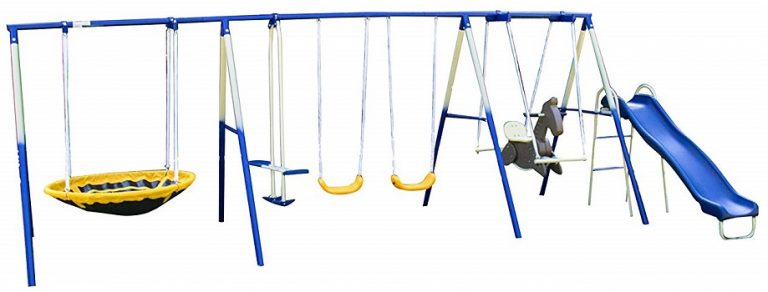 Kids Metal Swing Set Combo With Trampoline Attached And Slide