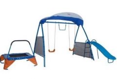 Kids Metal Swing Set Combo With Trampoline Attached And Slide